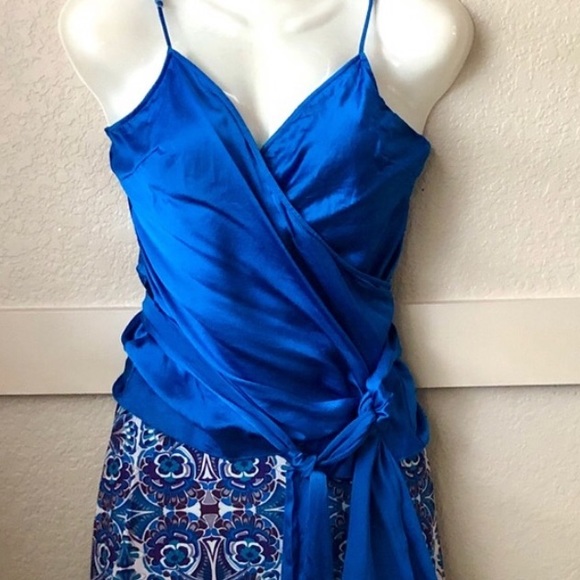 BCBGMaxAzria | Tops | Bcbg Royal Blue Satin Wrap Top | Poshmark